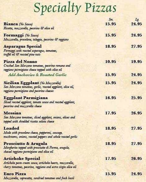 Menu at Capizzi pizzeria, West New York, 547 9th Ave