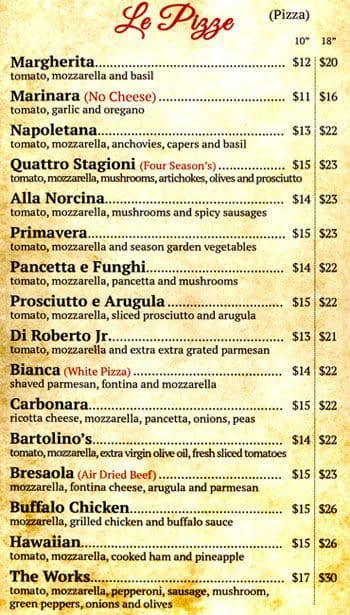 Bartolino's Fine Italian Pizza Menu - Urbanspoon/Zomato