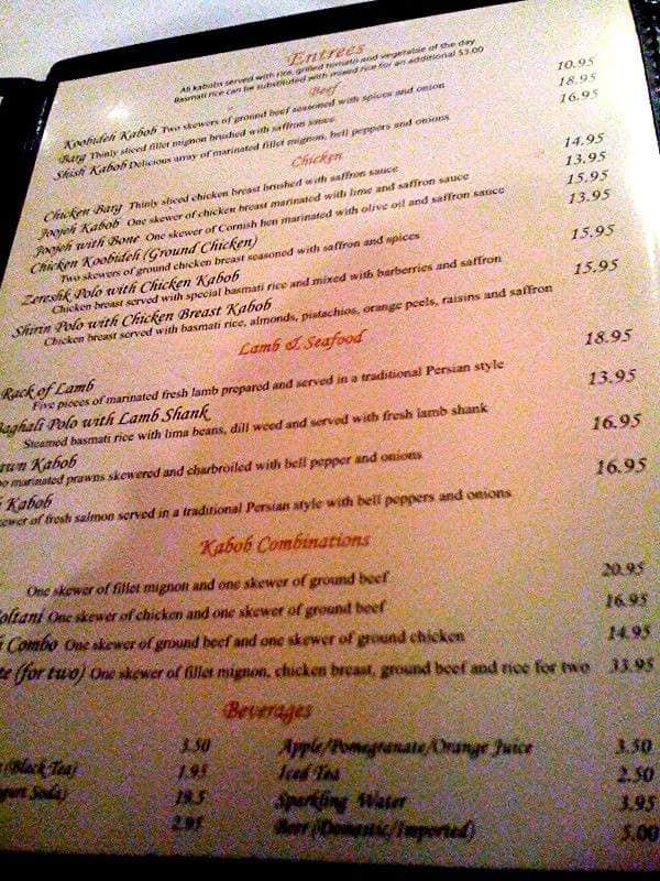 Menu at Bijan Restaurant, Fremont