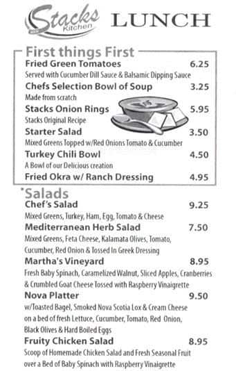 Menu at Stacks restaurant, Matthews
