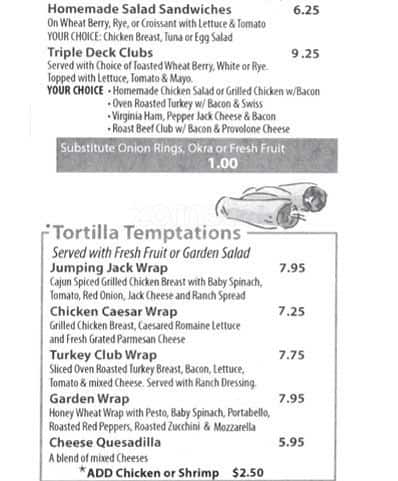 Menu at Stacks restaurant, Matthews