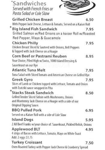 Menu at Stacks restaurant, Matthews