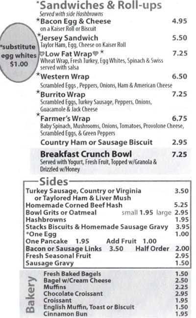 Menu at Stacks restaurant, Matthews