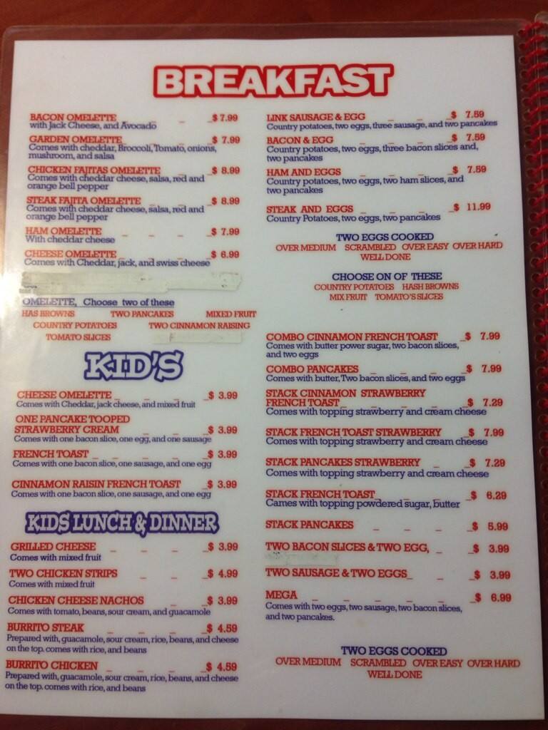 Menu at Las Palmitas restaurant, Bartlett