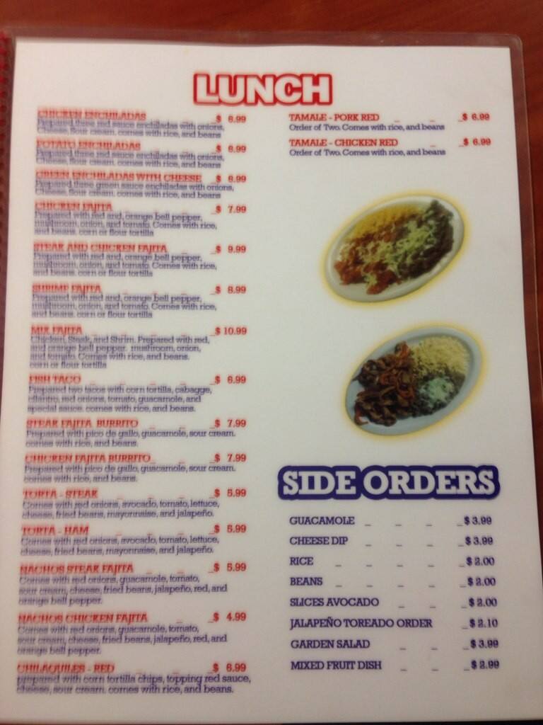 Menu at Las Palmitas restaurant, Bartlett