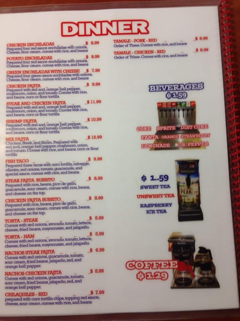 Menu at Las Palmitas restaurant, Bartlett