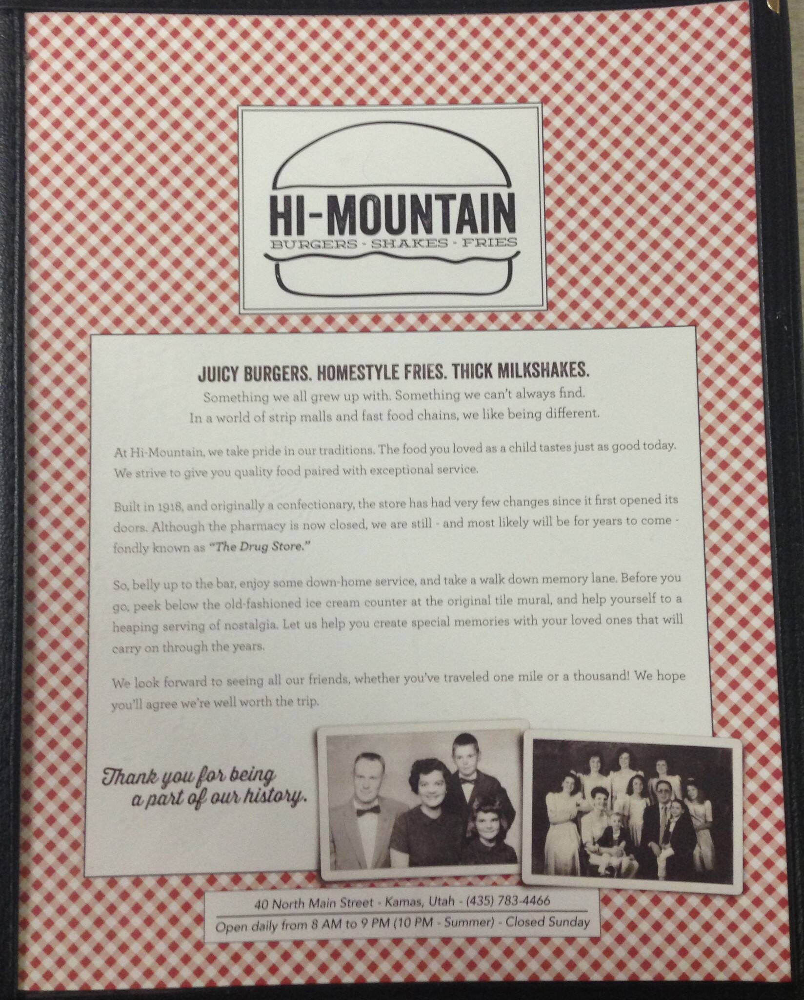 Hi-Mountain Menu, Menu for Hi-Mountain, Kamas, Salt Lake City ...