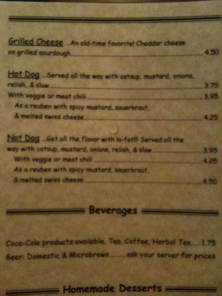 Menu at Our Daily Bread restaurant, Boone