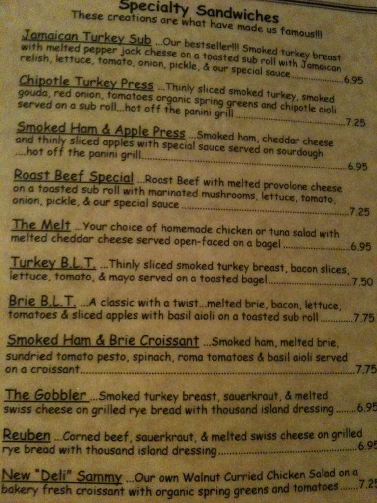 Menu at Our Daily Bread restaurant, Boone