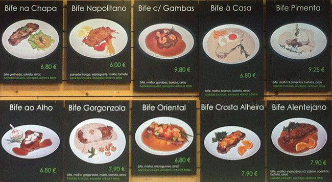 Menu at Casa dos Bifes steakhouse, Vila Nova de Gaia, Arrabida Shopping