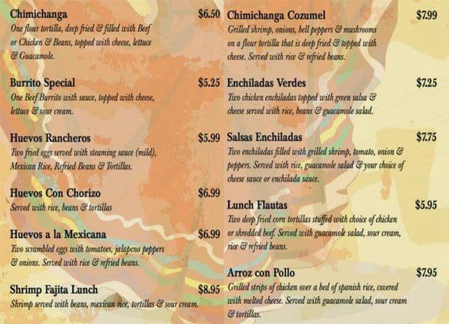 Menu at Salsas Of Orange Park restaurant, Orange Park