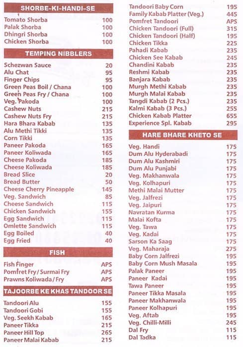 Menu of The Experience Restaurant, Naupada, Thane West, Thane
