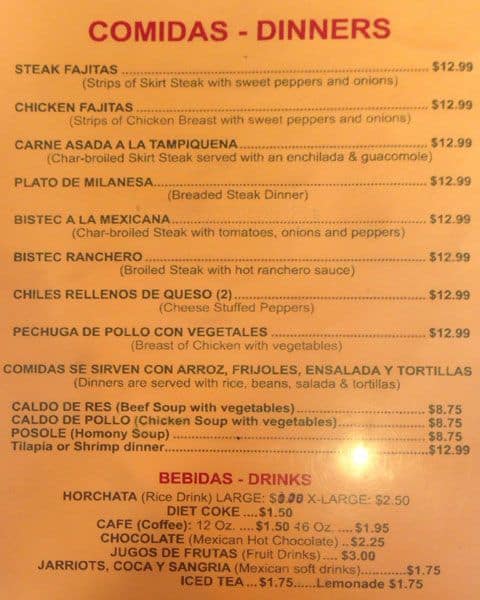 Menu at La Cocina Restaurant, Chicago, 406 S Clark St