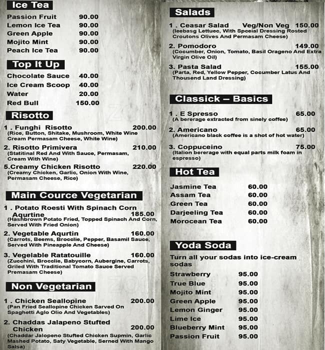 Menu at The Sin City, Kolkata