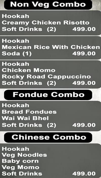 Menu at The Sin City, Kolkata