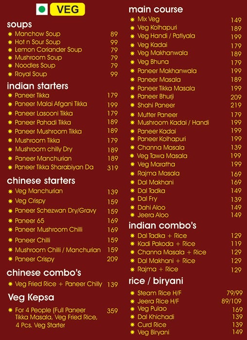 Menu of Saffron Spice Kitchen, Sanpada, Navi Mumbai
