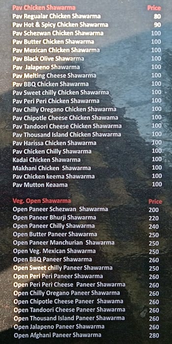 Menu at Shawarma Heaven, Mumbai, Shop 1