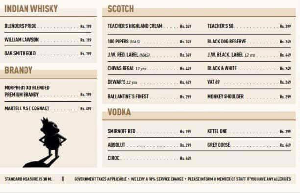 Menu at Bira 91 Taproom, Koramangala, Bengaluru