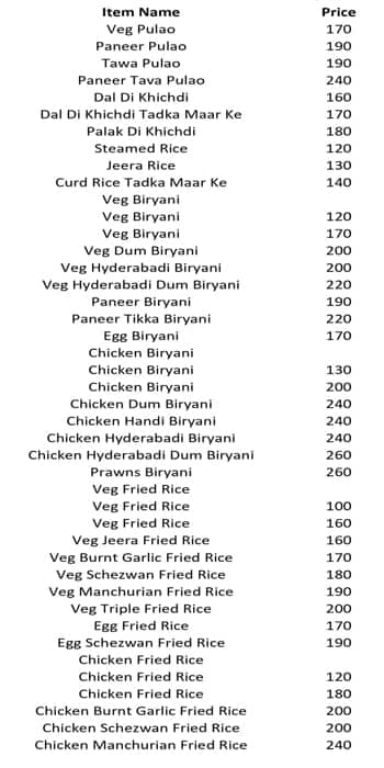 Menu of RK Kitchen, Goregaon East, Mumbai