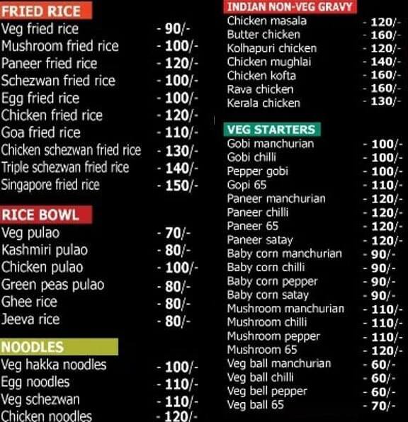 Menu of Cold Street, HSR, Bangalore
