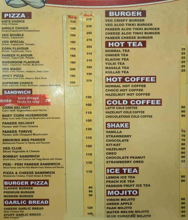 Menu of JSB Baker's, Sector 29, Noida