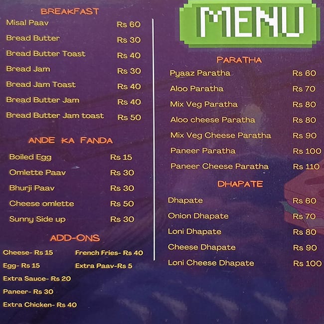 Menu of The Food Wala, Nigdi, Pune
