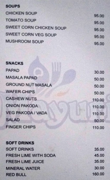 Menu at Mayuri Family Restaurant, Bengaluru, 47-D