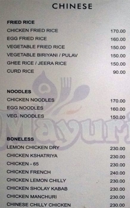 Menu at Mayuri Family Restaurant, Bengaluru, 47-D