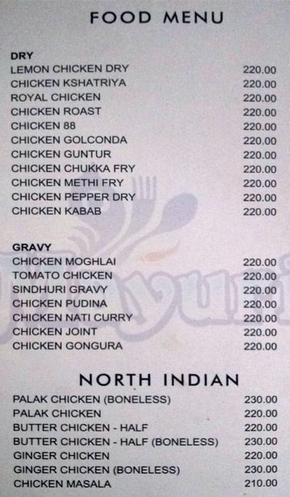 Menu at Mayuri Family Restaurant, Bengaluru, 47-D