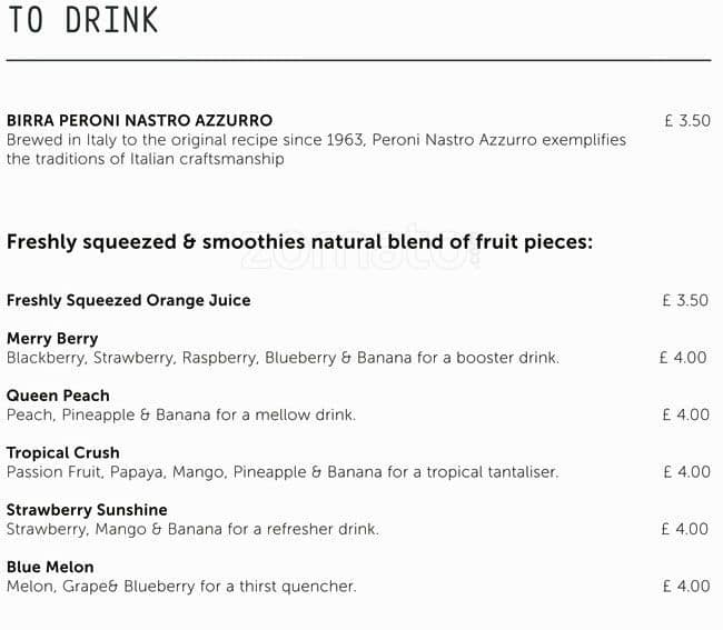 Menu at Food Lab restaurant, London