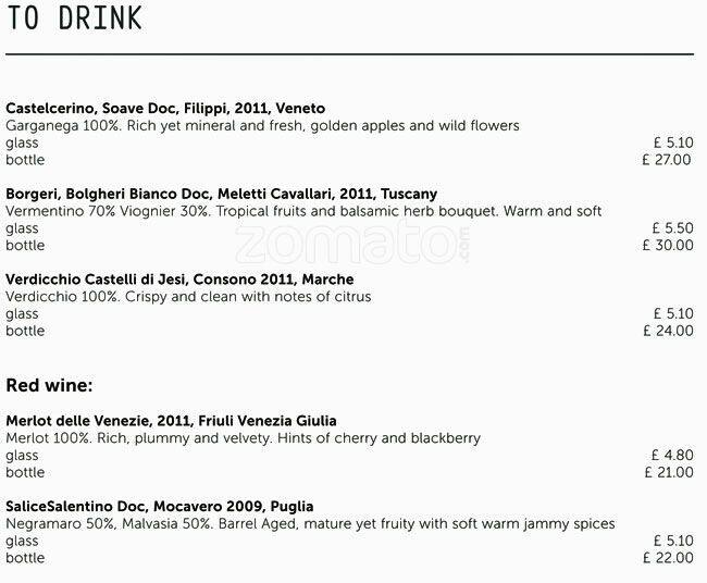 Menu at Food Lab restaurant, London