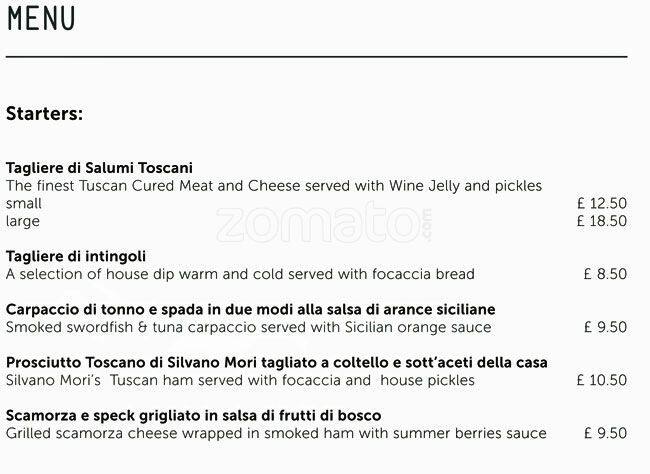 Menu at Food Lab restaurant, London