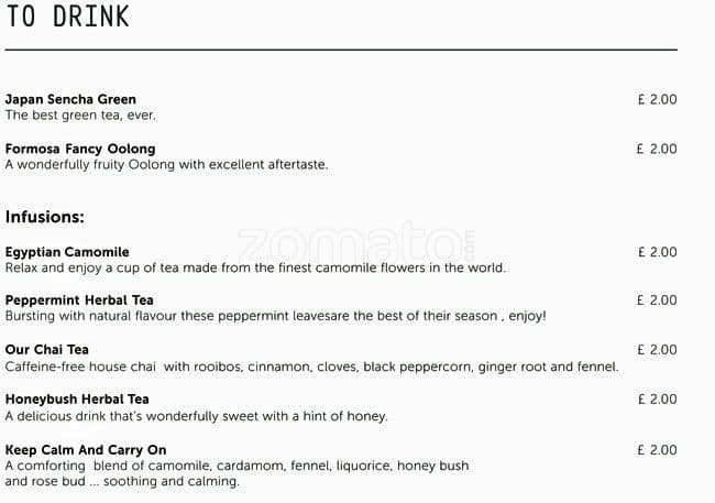 Menu at Food Lab restaurant, London