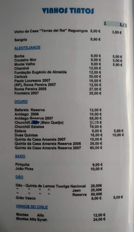Menu at Banu restaurant, Algés