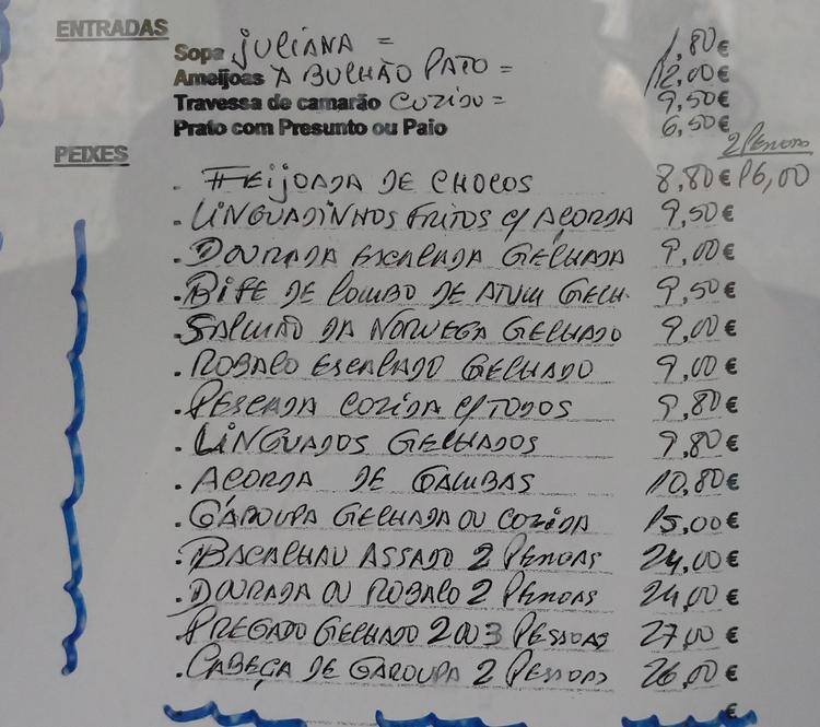 Menu at Banu restaurant, Algés