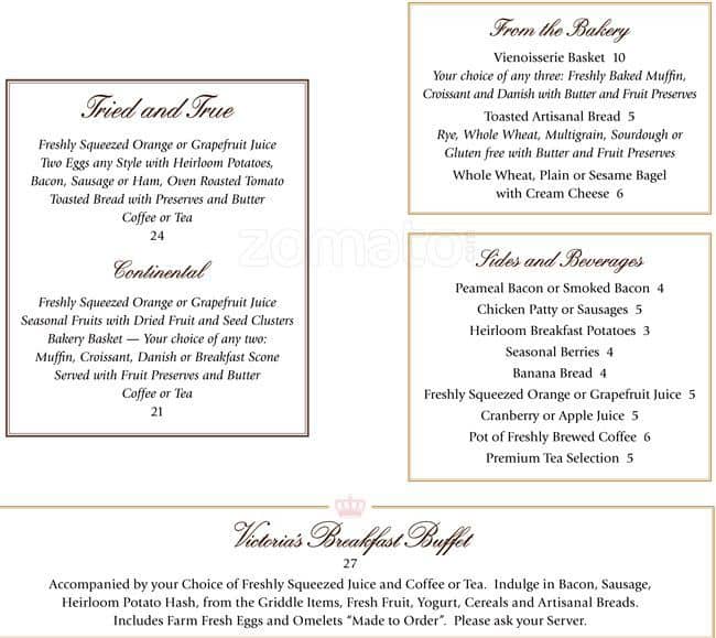 Menu at Victoria's Restaurant, Toronto