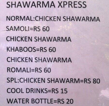 Menu at X Shawarma Xpress, Hyderabad, Masab Tank