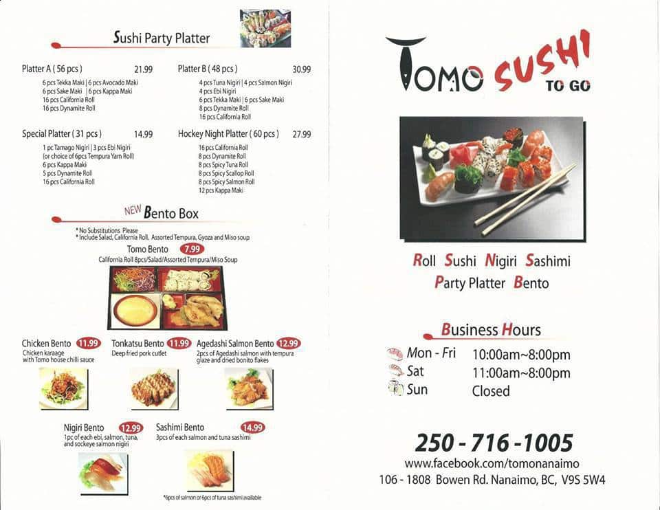 Tomo Sushi To Go Menu, Menu untuk Tomo Sushi To Go, Nanaimo, Nanaimo ...