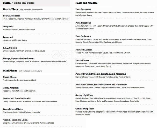 Menu at Grand Lux Cafe, Chicago, 600 N Michigan Avenue At