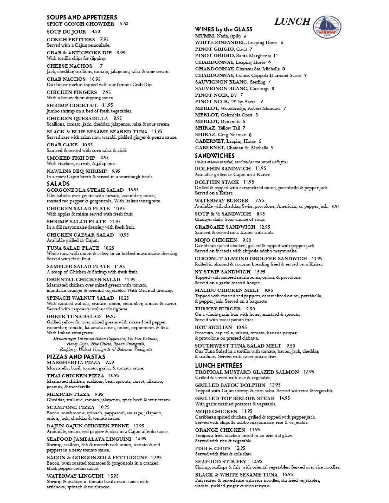 Menu at Waterway Cafe, Palm Beach Gardens