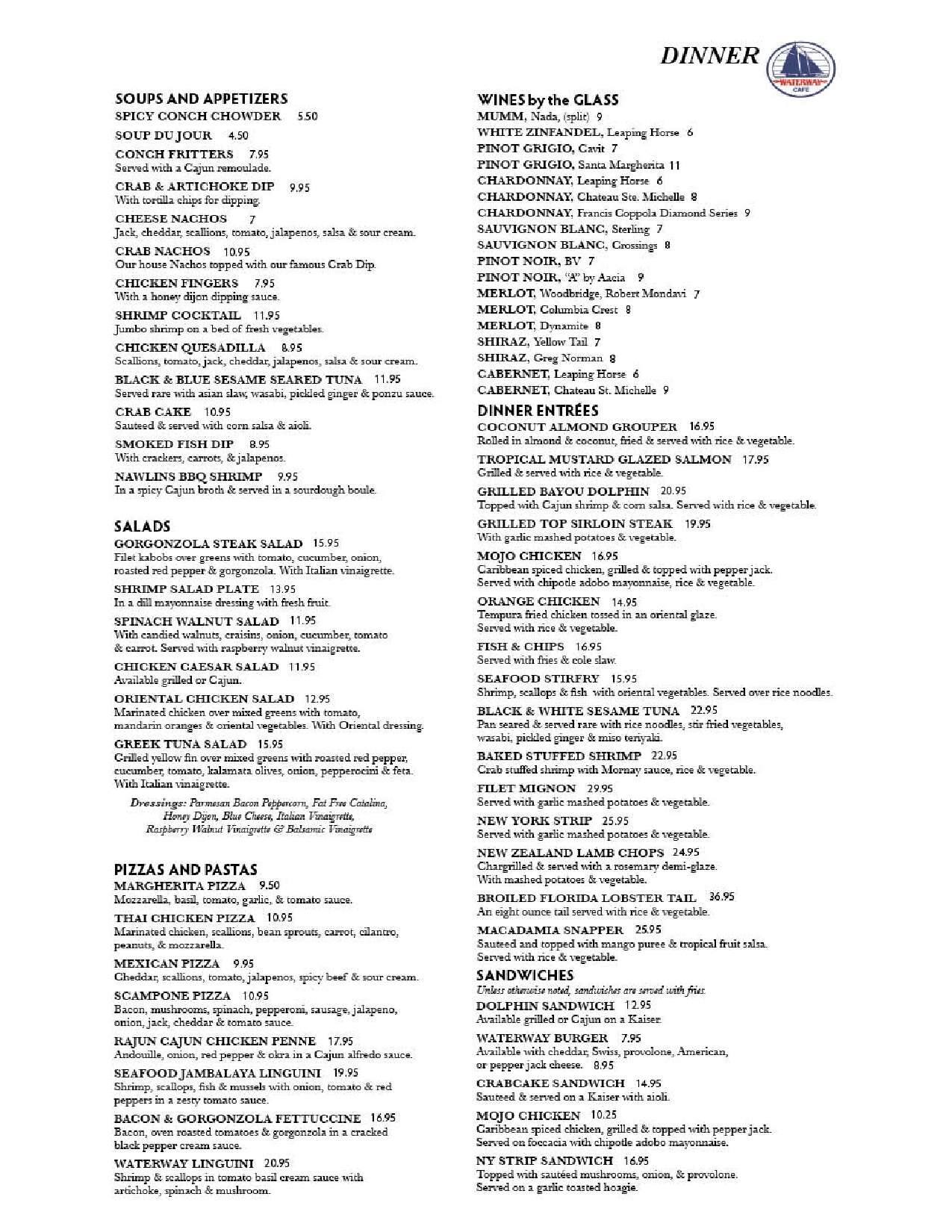 Menu at Waterway Cafe, Palm Beach Gardens