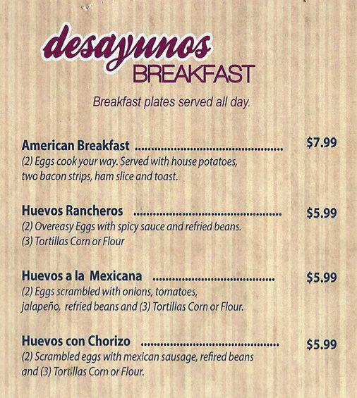 Menu at Las Daisy's restaurant, Euless