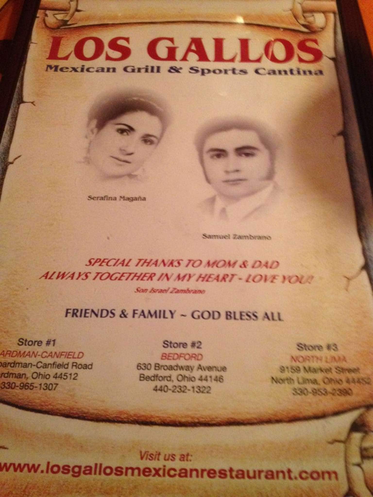 Menu at Los Gallos Mexican Restaurant, Bedford
