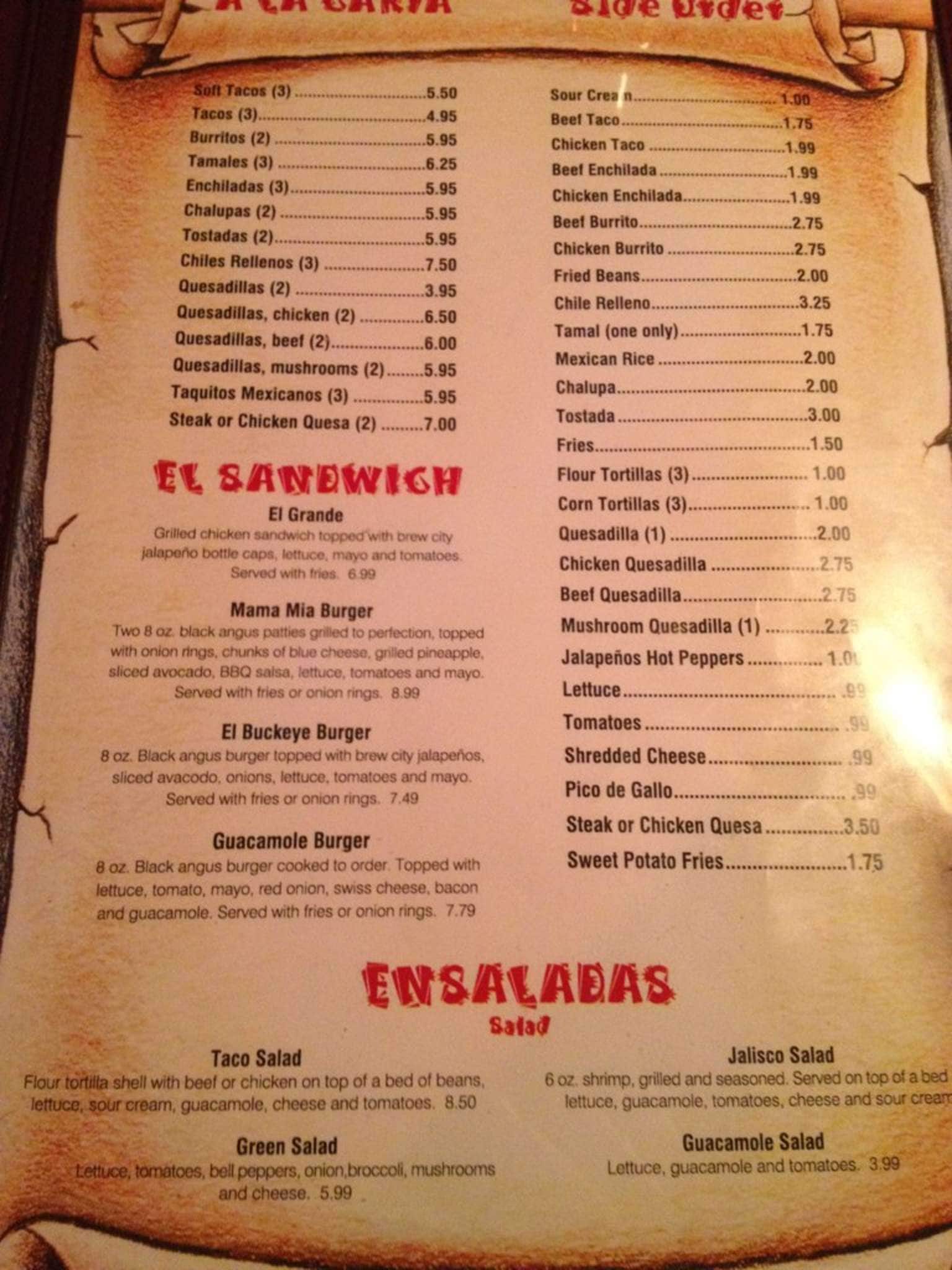 Menu at Los Gallos Mexican Restaurant, Bedford