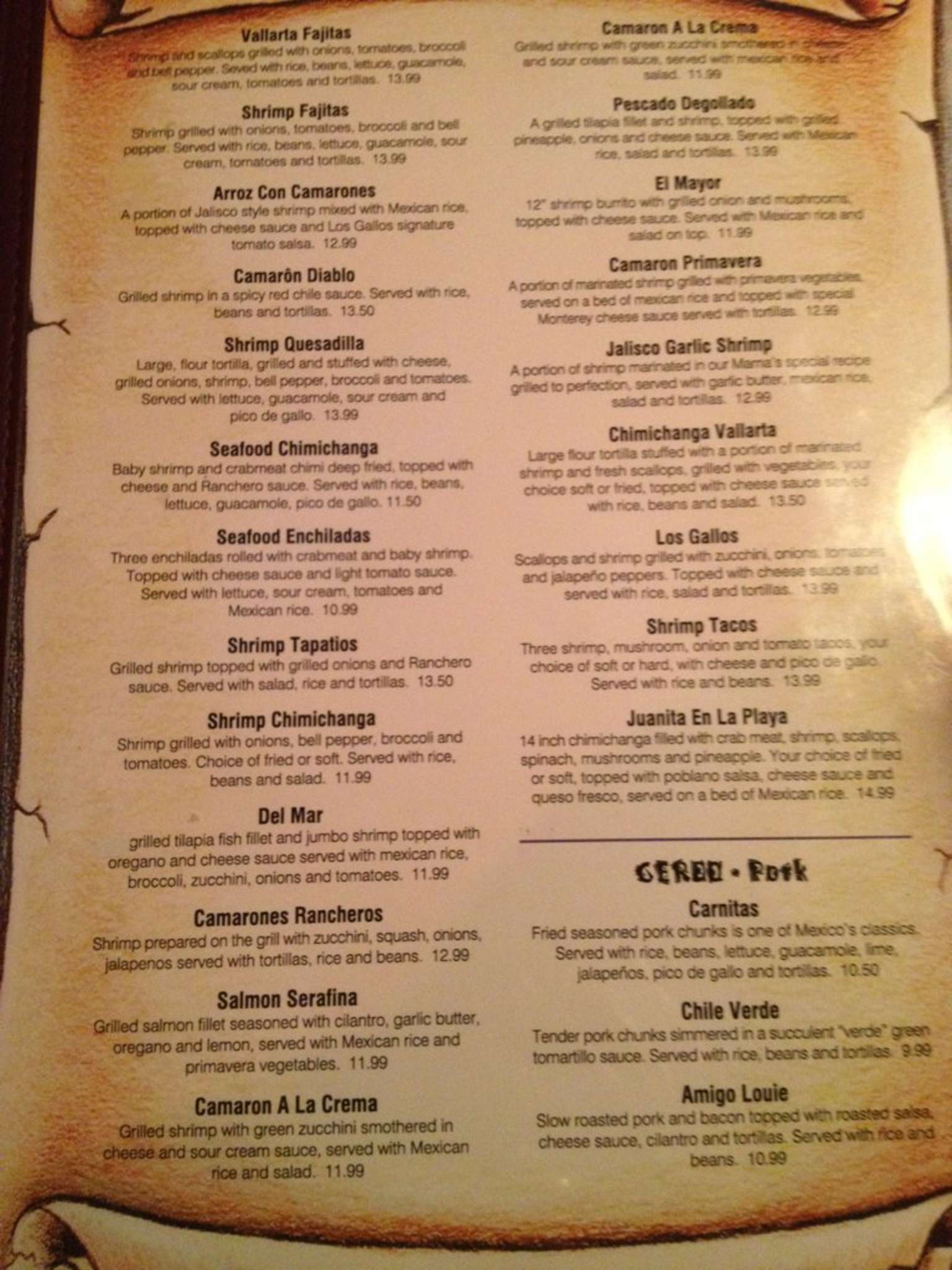 Menu at Los Gallos Mexican Restaurant, Bedford