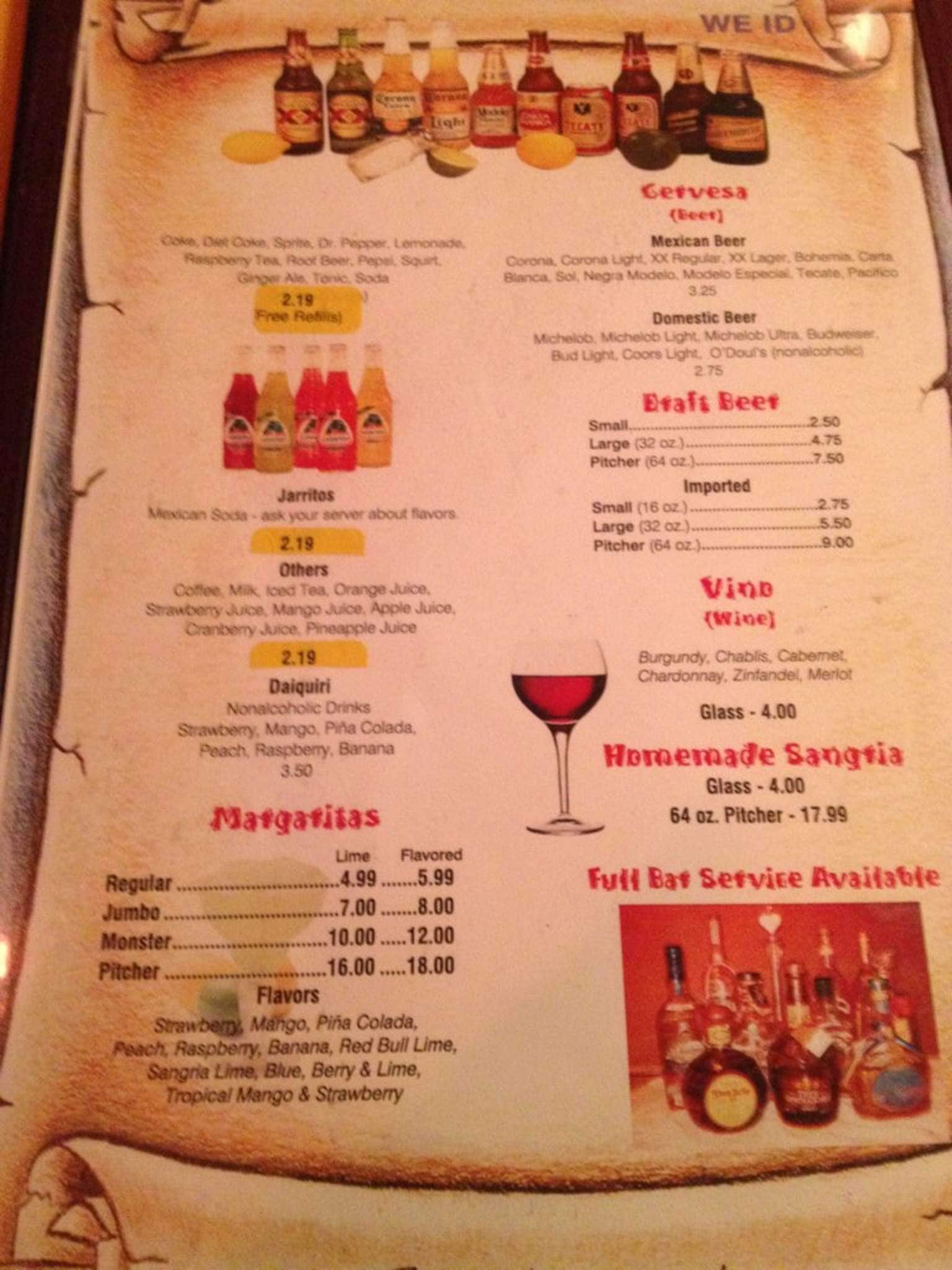 Menu at Los Gallos Mexican Restaurant, Bedford