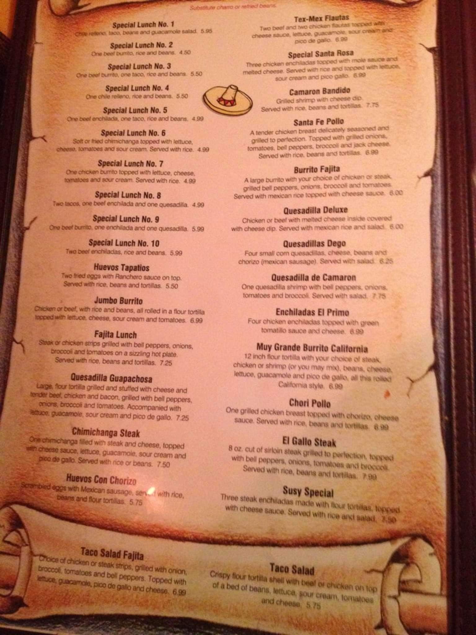Menu at Los Gallos Mexican Restaurant, Bedford