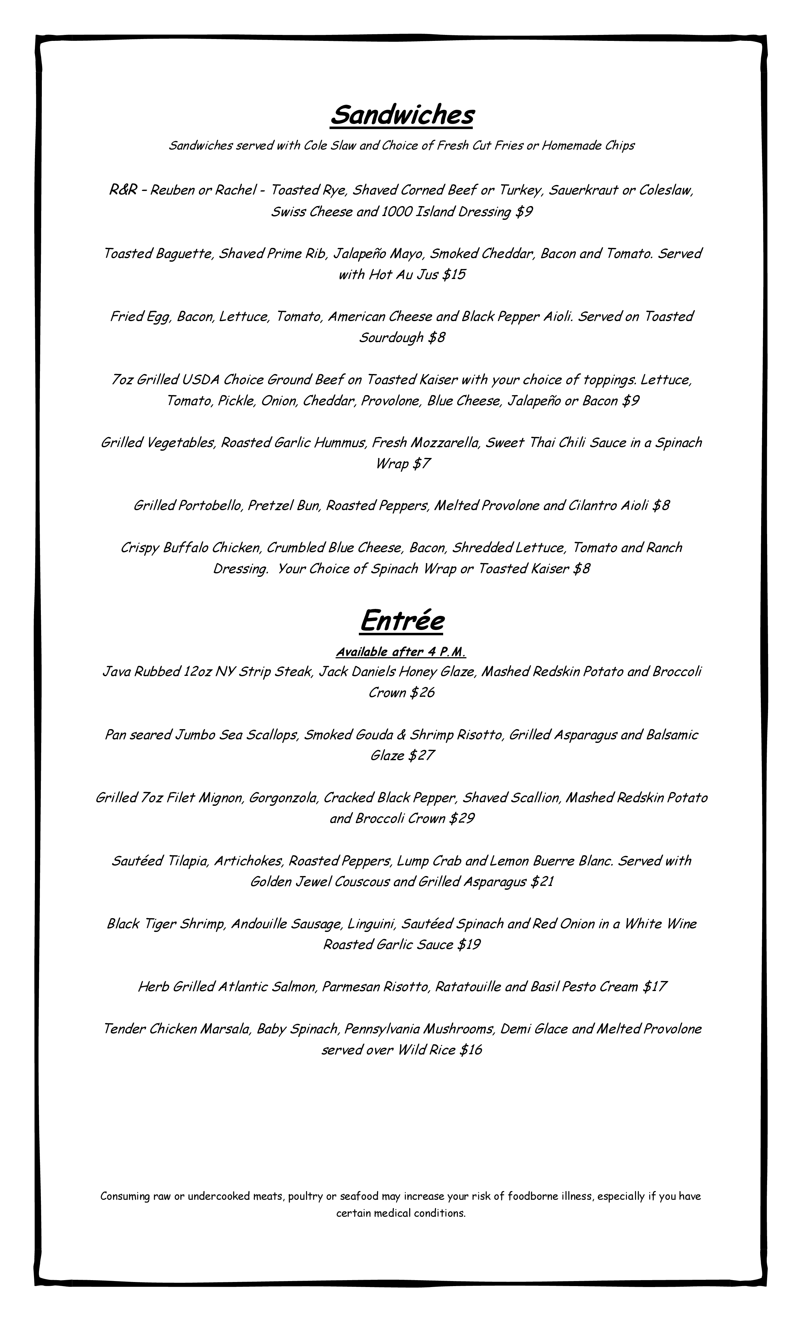 Menu at Cooper Station restaurant, Sarver