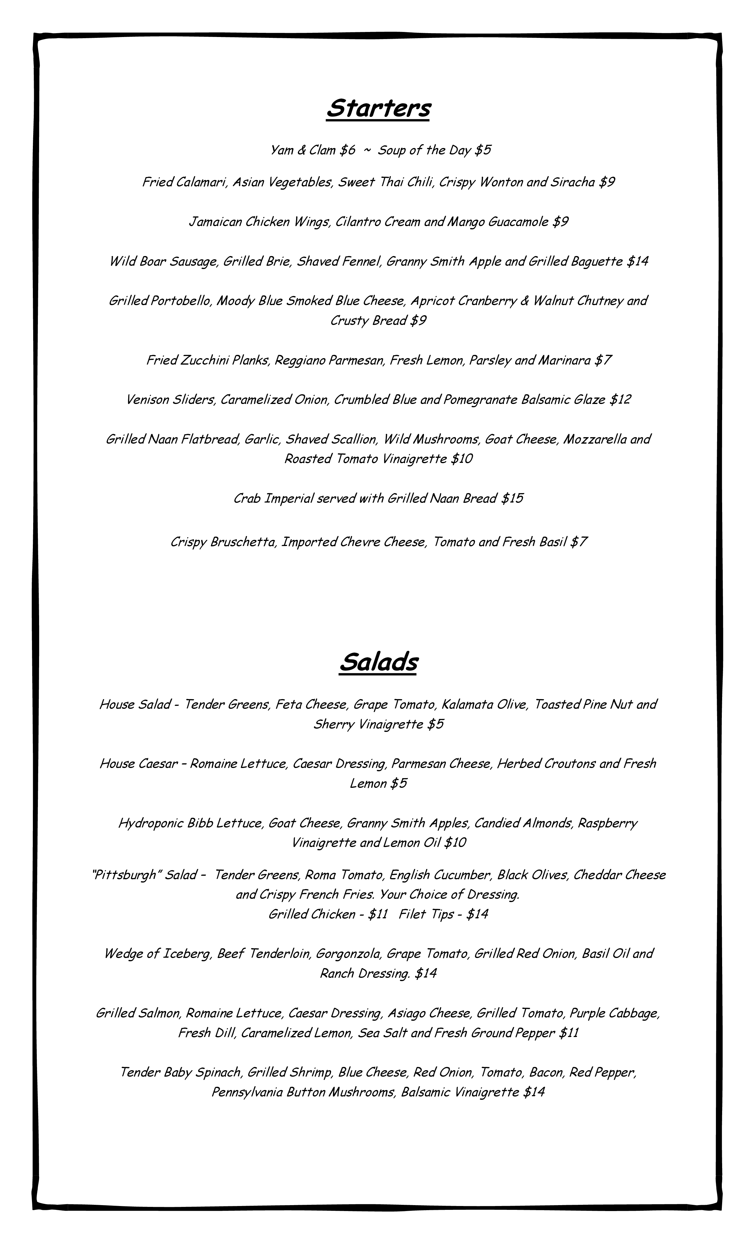 Menu at Cooper Station restaurant, Sarver