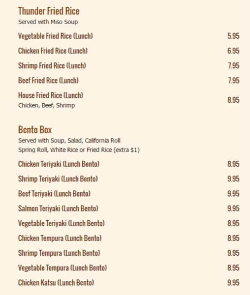 Menu at Ming Sushi restaurant, New Bedford